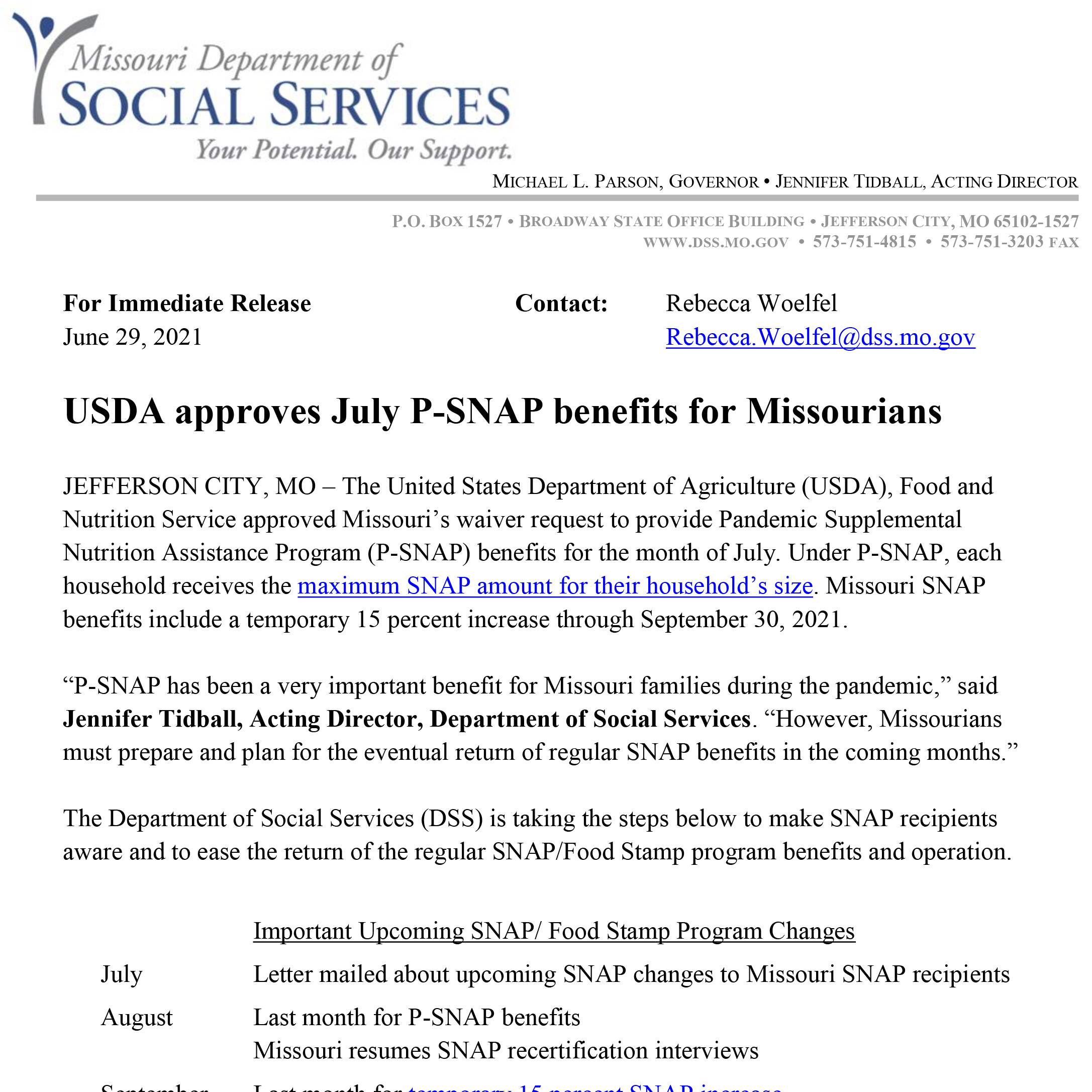 USDA approves July P-SNAP benefits for Missourians - Community Action ...